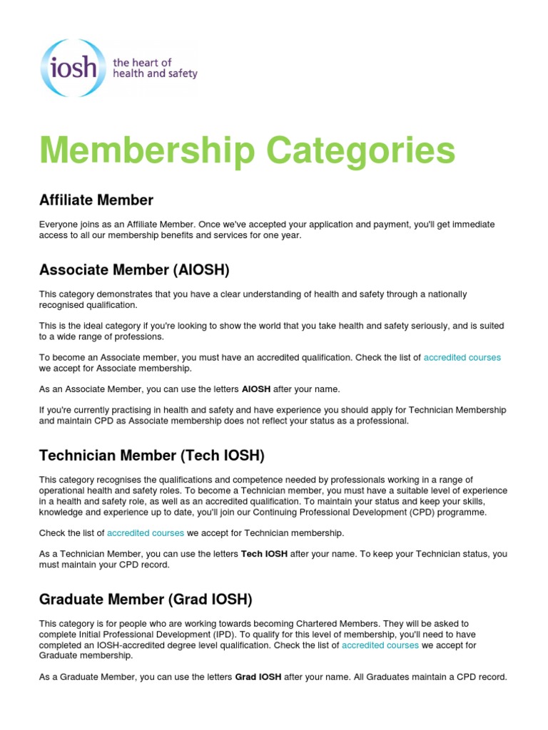 Membership Categories 2012 IOSH | PDF | Professional Development ...