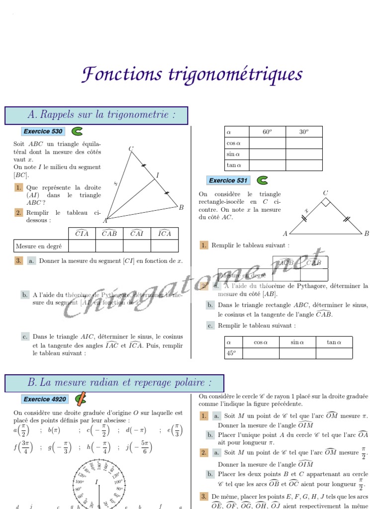 Trigonométrie en Seconde : Exercices et Rappels | PDF | Fonction ...
