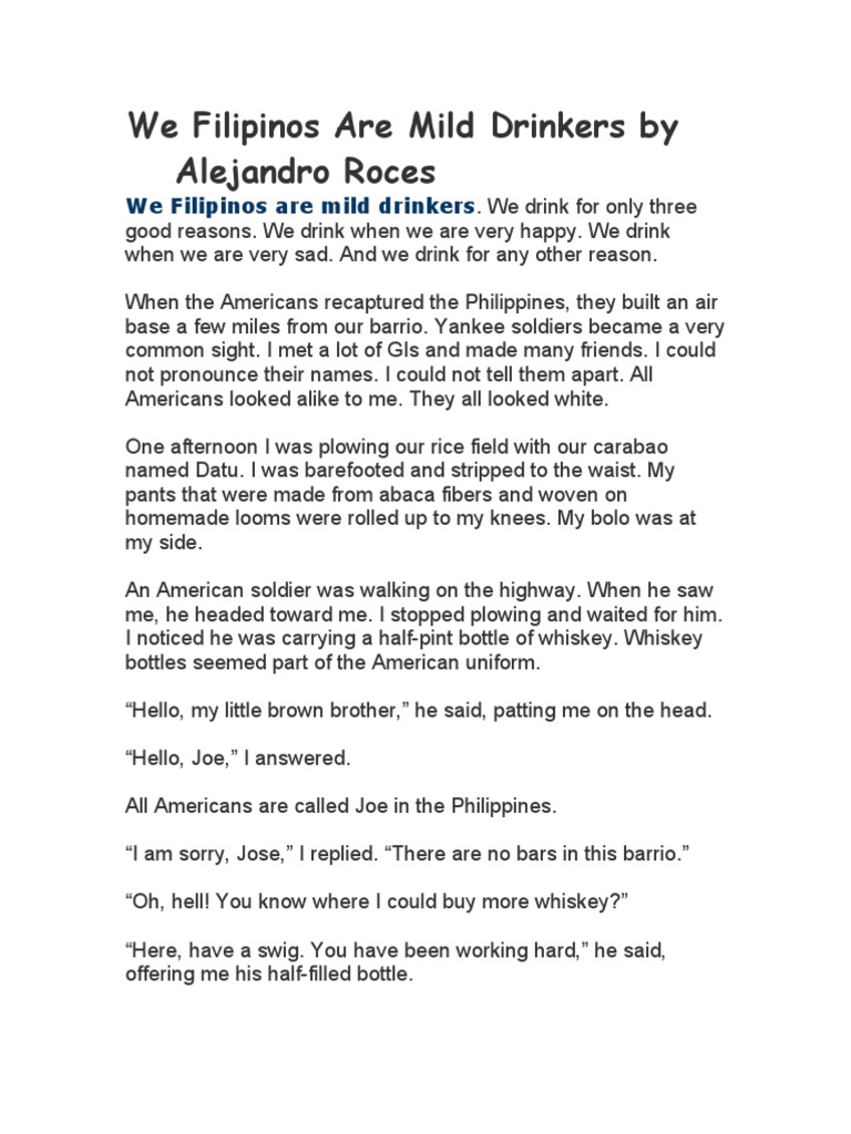 We Filipinos Are Mild Drinkers by Alejandro Roces | PDF | Beverages ...
