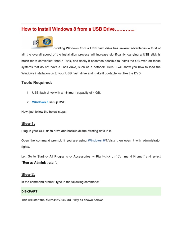 Windows 8 USB Installation Guide | PDF | Usb | Usb Flash Drive