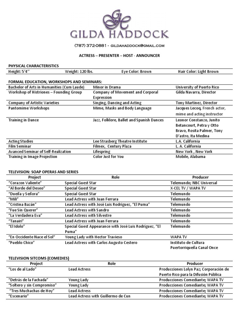 Gilda Haddock's Acting Portfolio | PDF | Puerto Rico