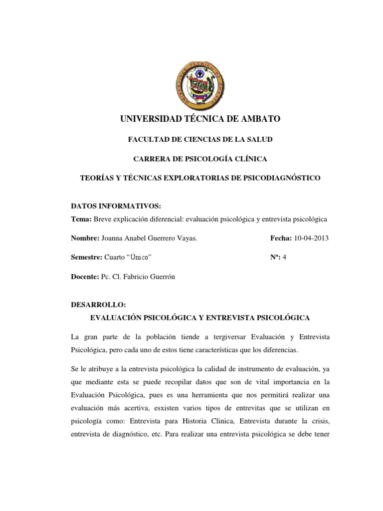 Diferencia Entre Entrevista y Evaluaci N Psicol Gica | PDF