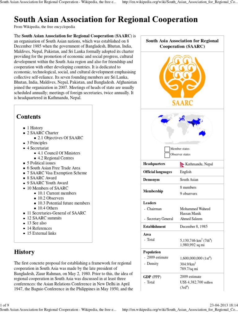 South Asian Association For Regional Cooperation - Wikipedia, The Free ...
