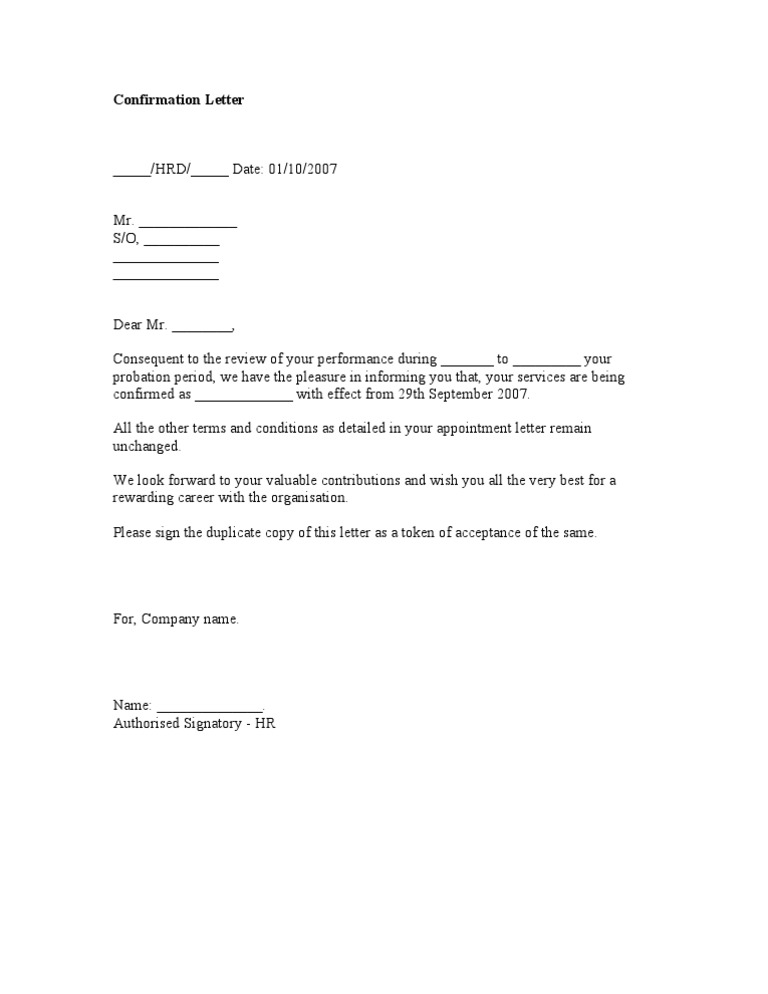 Confirmation Letter Format | PDF