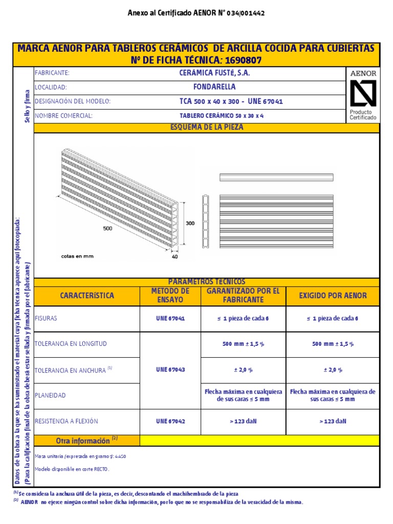 Tablero Ceramico Machihembrado 50 X 30 X 4 Recto 445 168 666 An | PDF