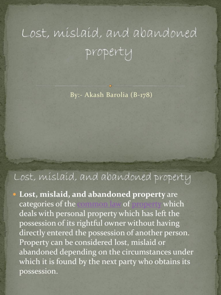 Understanding Lost, Mislaid, and Abandoned Property | PDF | Civil Law ...