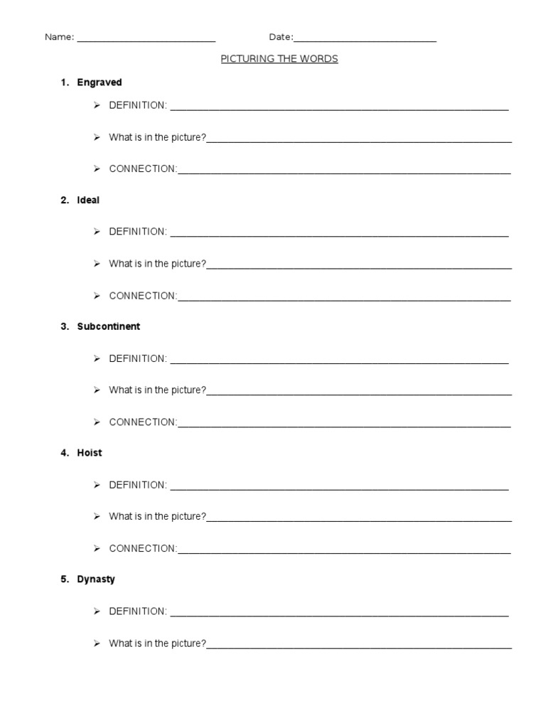 Vocabulary Visualization Worksheet | PDF | Business