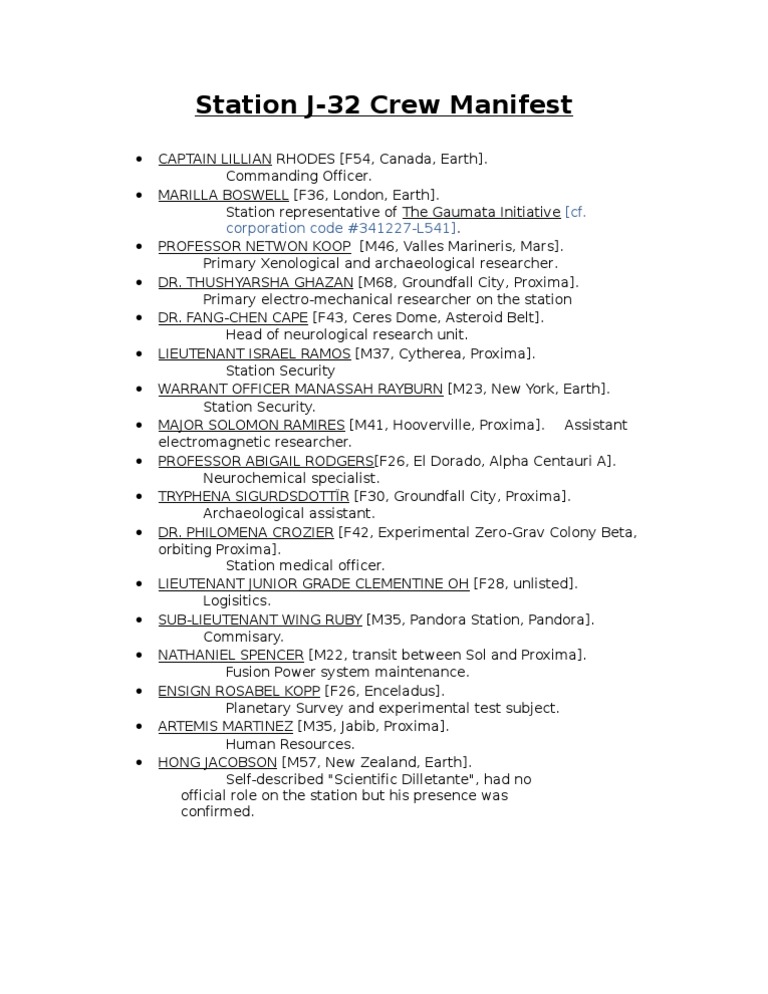 Crew Manifest For Research Station J-32 | PDF | Social Science ...