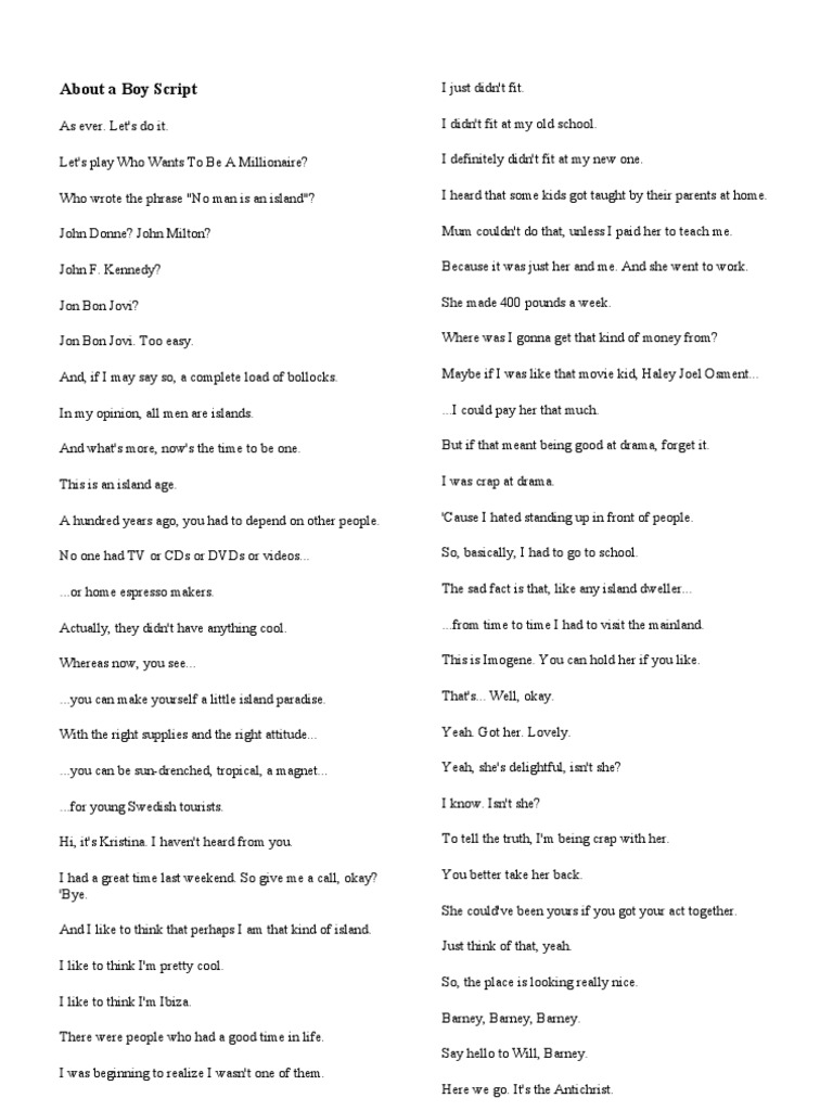 About A Boy Script | PDF | Leisure