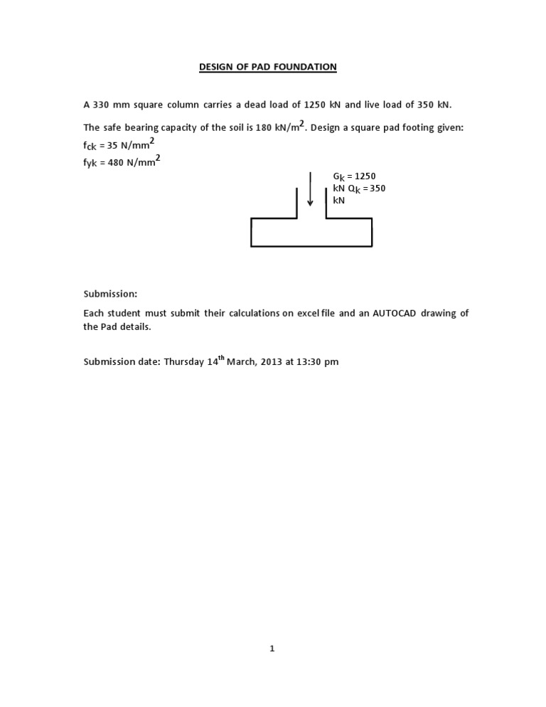 Pad Foundation Design Exercise | PDF