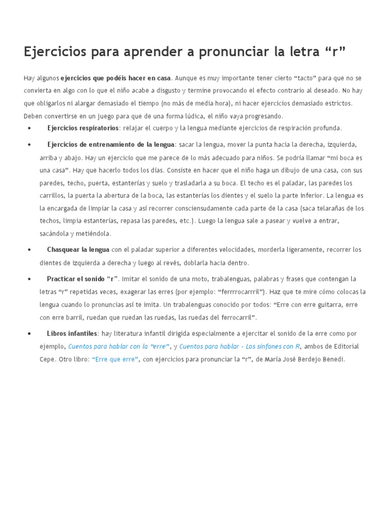 Ejercicios para Aprender A Pronunciar La Letra R | PDF