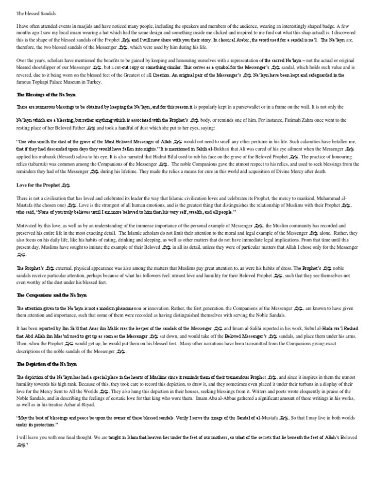 Significance of Prophet Muhammad's Sandals | PDF | Prophets And ...