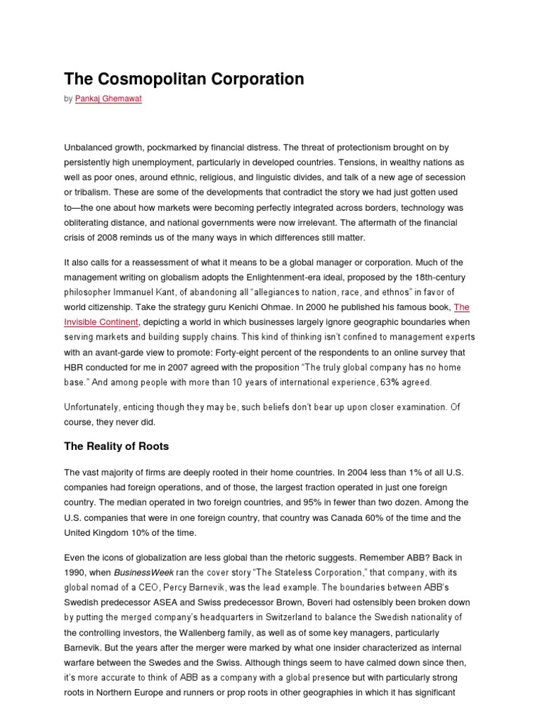 The Cosmopolitan Corporation | PDF | Strategic Management | Cosmopolitanism