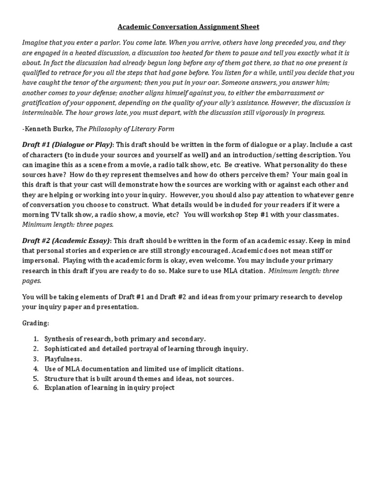 Academic Conversation Assignment Sheet | PDF | Essays | Epistemology