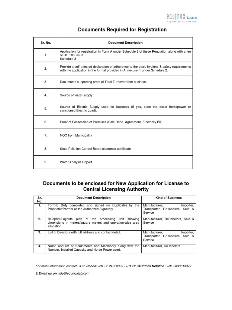Documents Required For Registration FSSAI | PDF | Food Safety ...