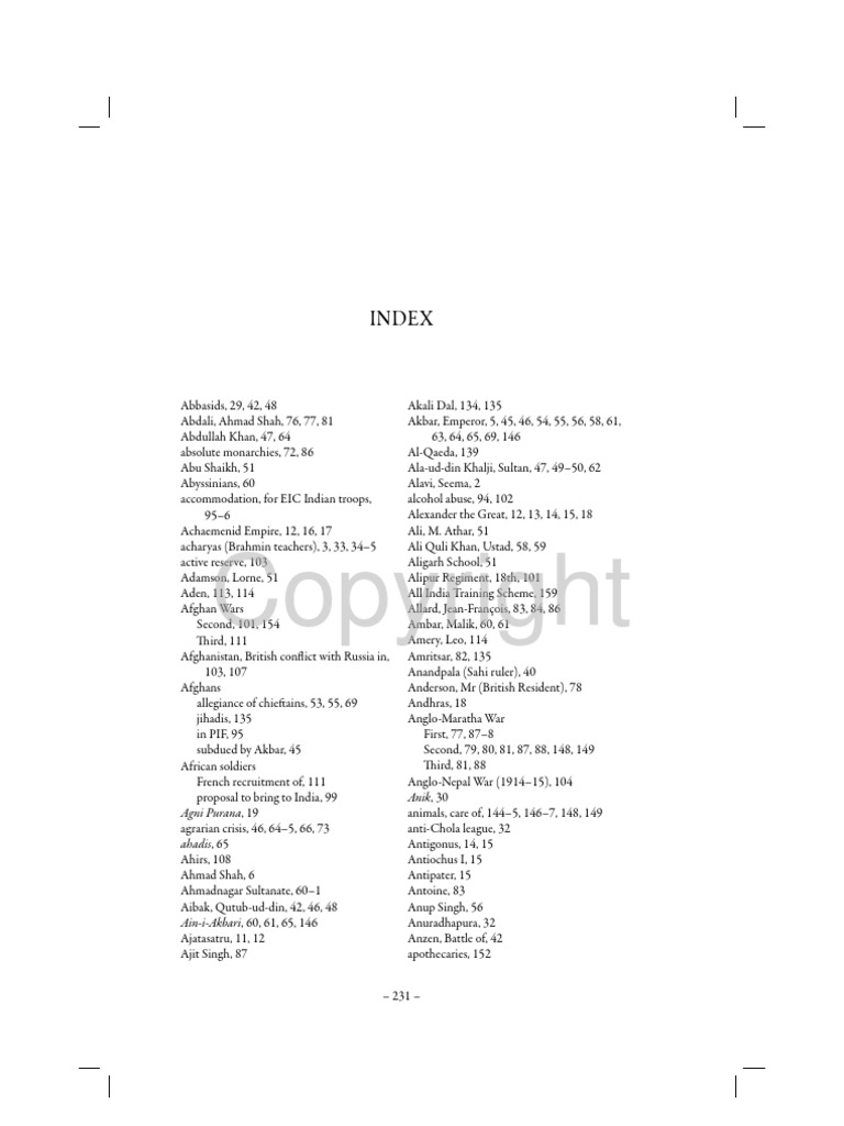 Index From Military Manpower, Armies and Warfare in South Asia | PDF ...