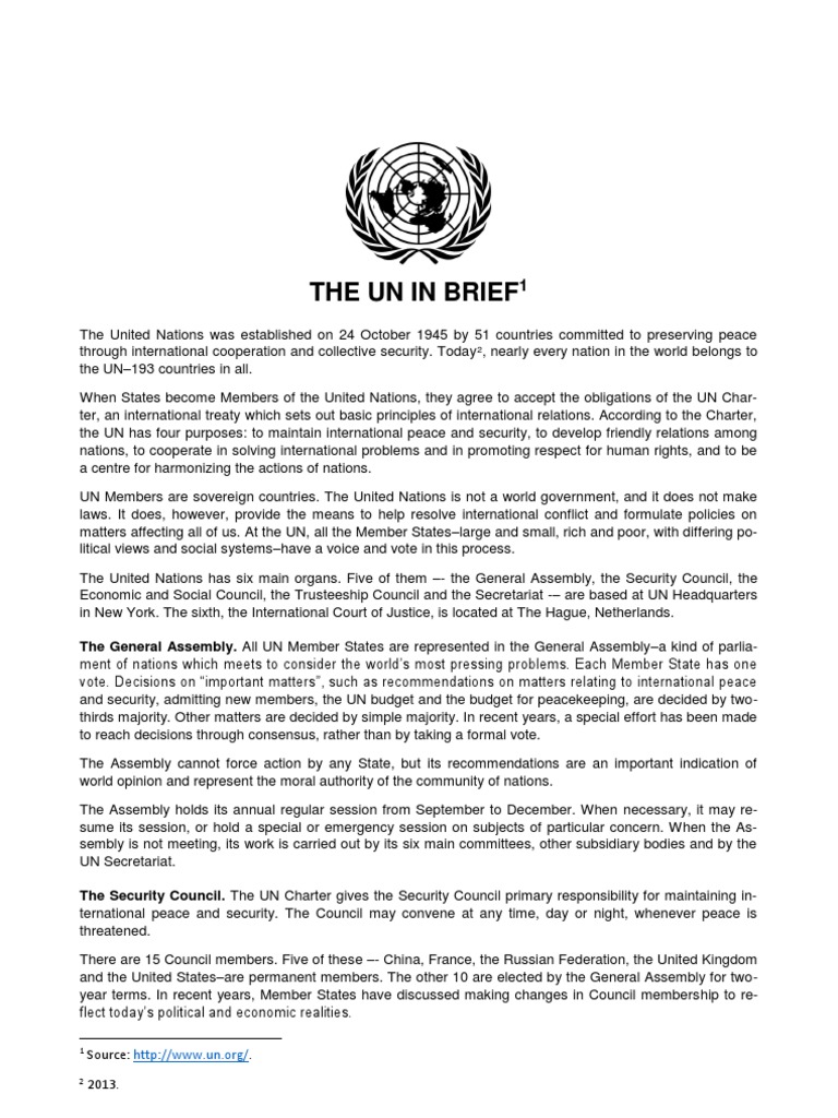 The United Nations In Brief United Nations General Assembly United