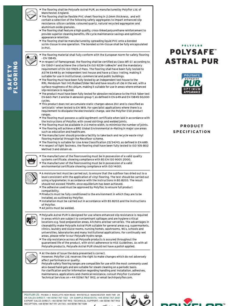 Polysafe Astral PUR Product Spec | PDF | Flooring | Polyvinyl Chloride