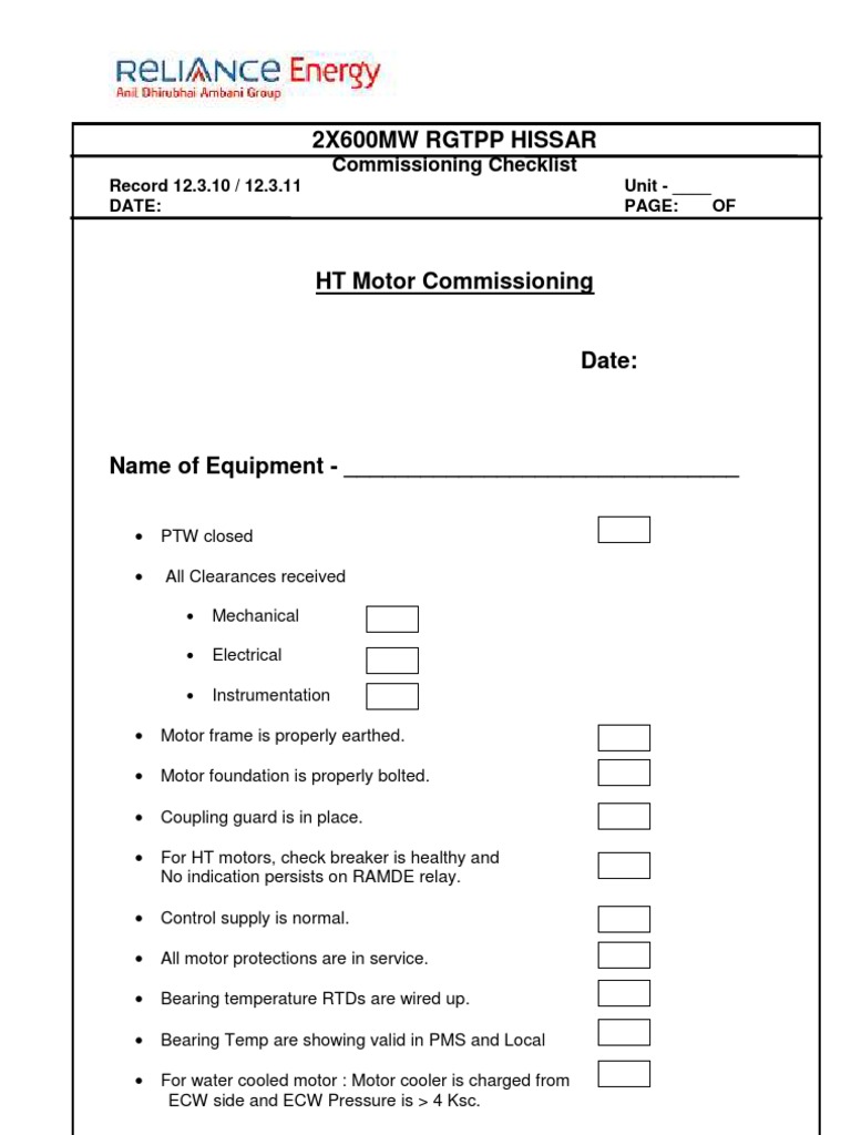 Commissioning Checklist | PDF