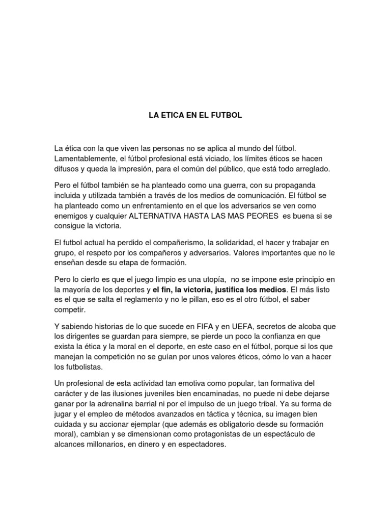 Ensayo Etica en El Futbol | PDF | Asociación de Futbol | Árbitro