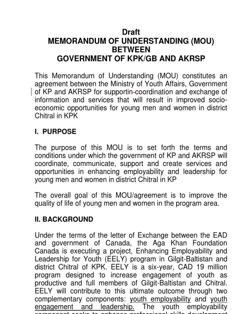 Draft MOU AKRSP Big Font | PDF | Capacity Building | Public–Private ...