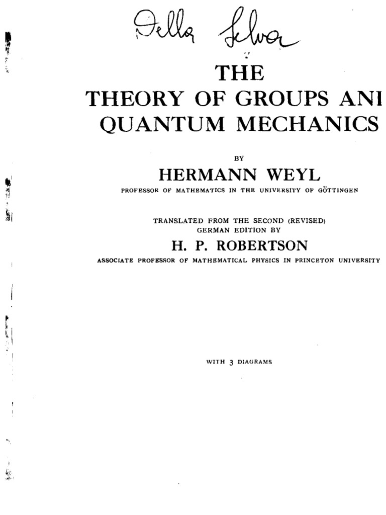 Weyl Hermann: Theory of Groups and Quantum Mechanics | PDF