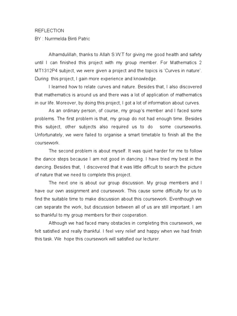 Project Math Reflection | Physics & Mathematics | Mathematics