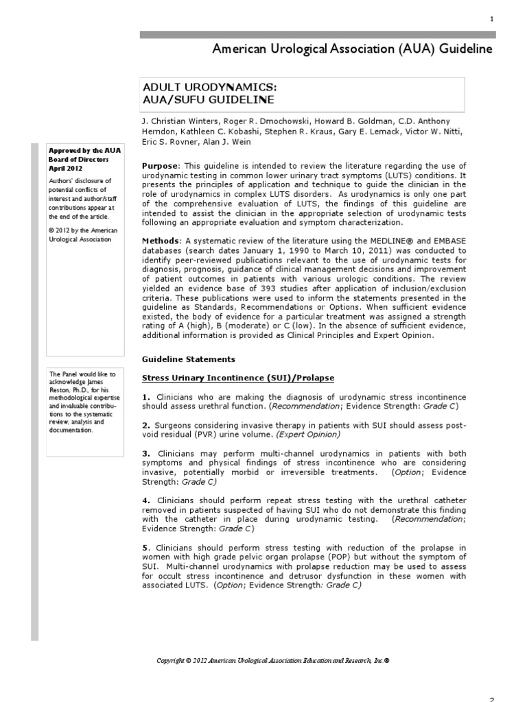 Adult Urodynamics Guideline Pdf