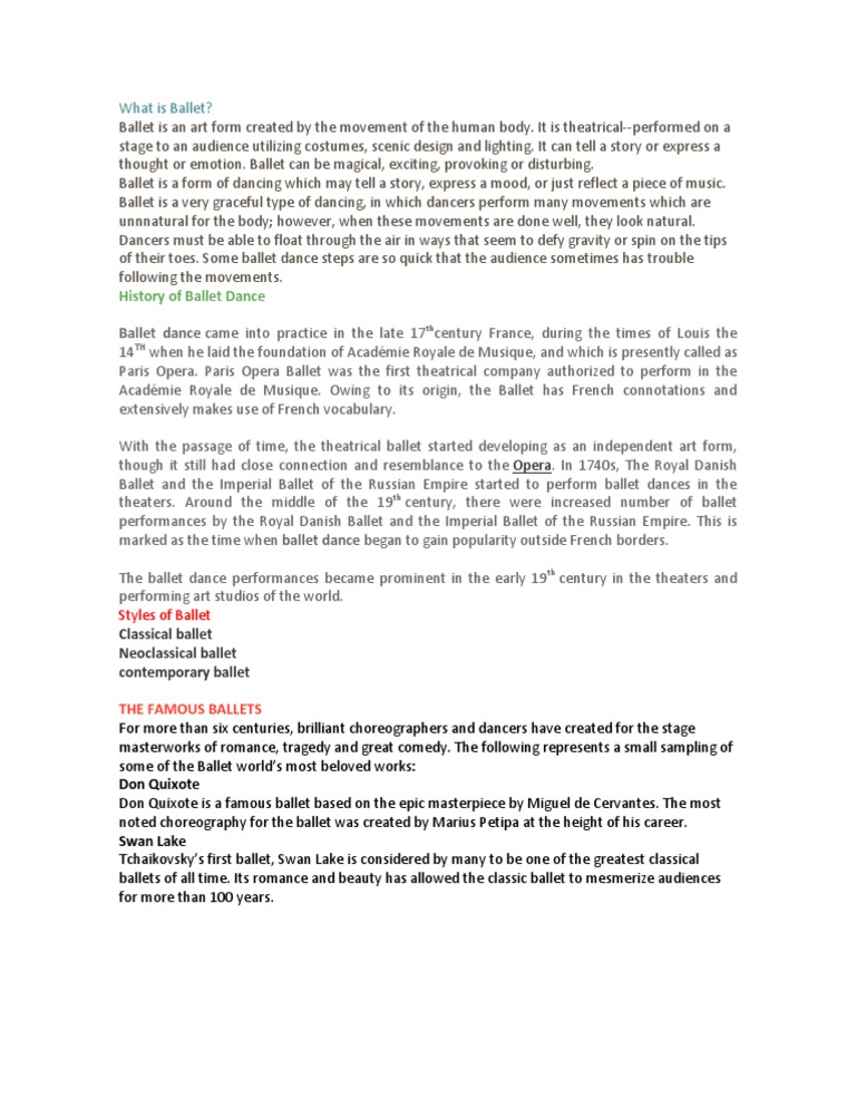 What Is Ballet?: History of Ballet Dance | PDF | Ballet | Dances