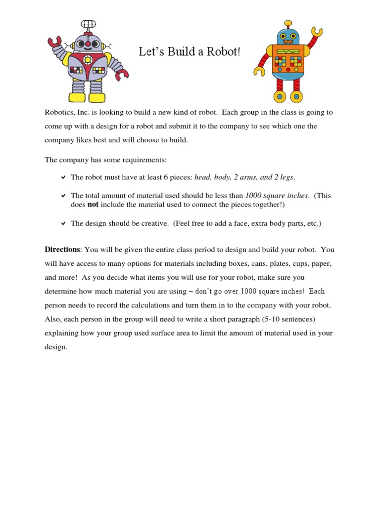 Robot Assignment Sheet and Rubric | PDF