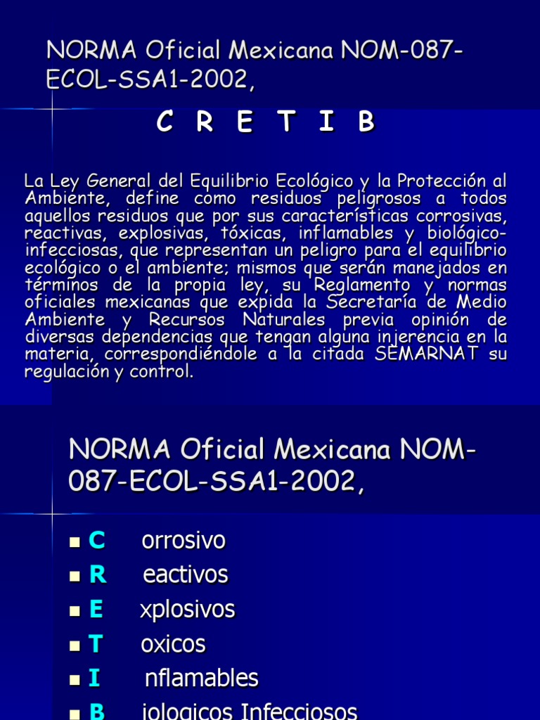 NORMA Oficial Mexicana NOM-087-ECOL-SSA1-2002 | PDF | Residuos | Bienestar