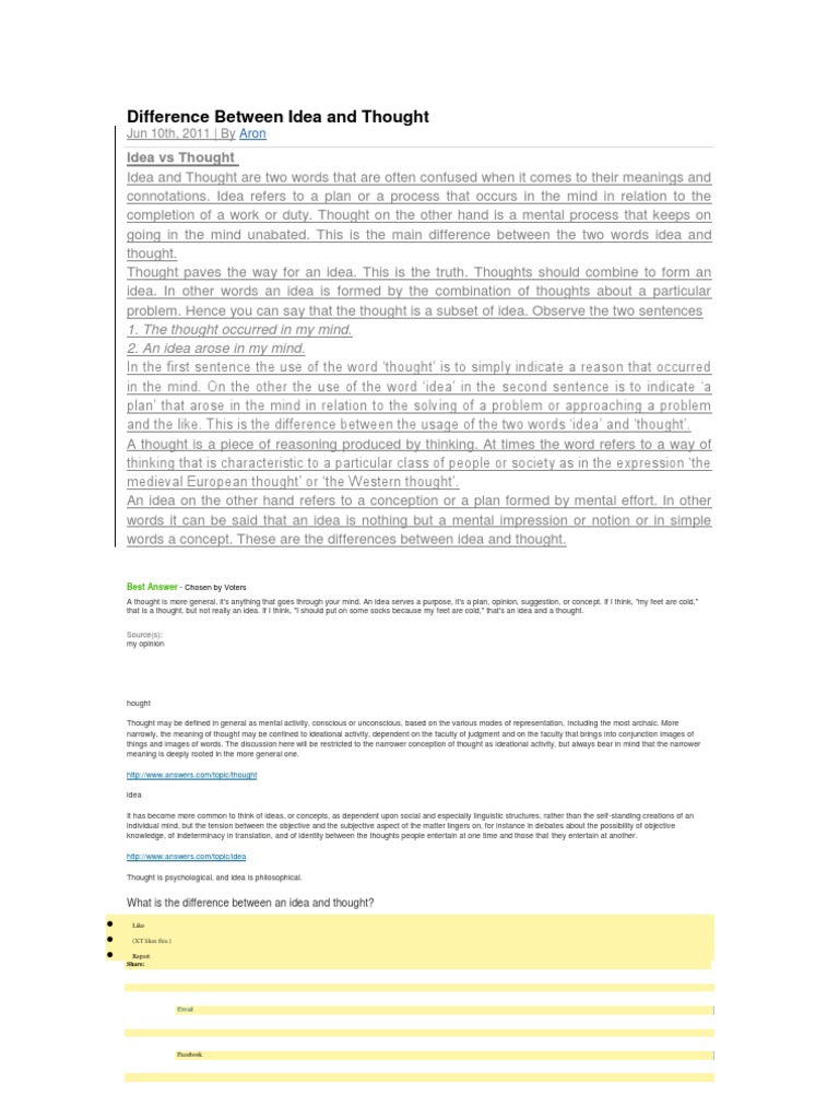 Difference Between Idea and Thought | Idea | Thought