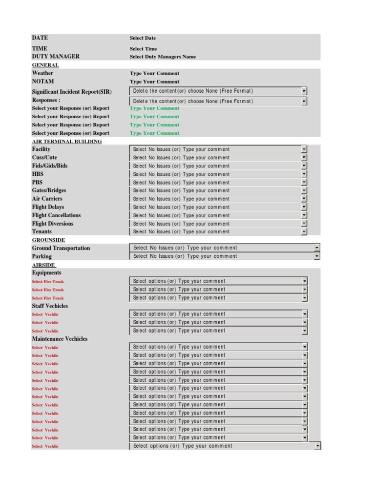 Copy of Duty Manager Shift Report(Version 2)2 | Industries | Aviation