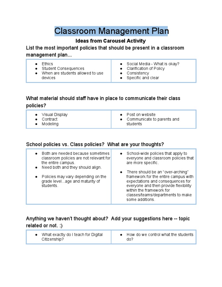 Classroom Management Policies | PDF
