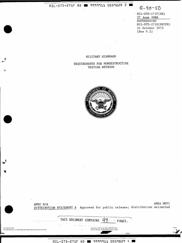 MIL-STD-271, Requirments For NDT | PDF | Nondestructive Testing ...