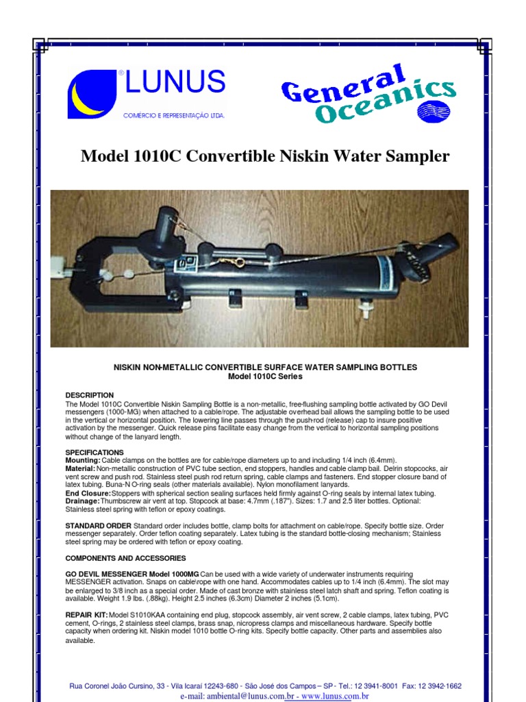 Model 1010C Convertible Niskin Water Sampler | Bottle | Screw
