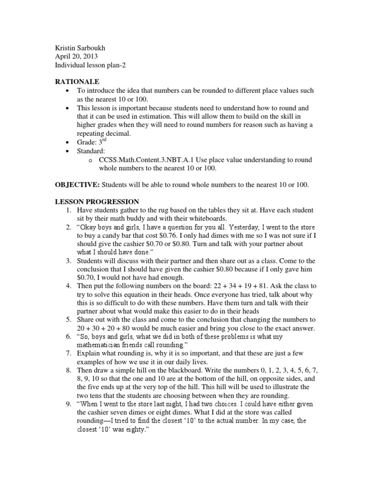 Lesson Plan 2 - Rounding Whole Numbers | PDF | Rounding | Classroom ...