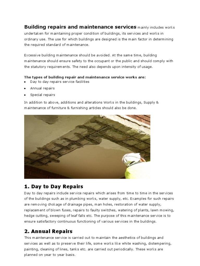 Building Repair and Maintenance Services Guide | PDF | Maintenance ...
