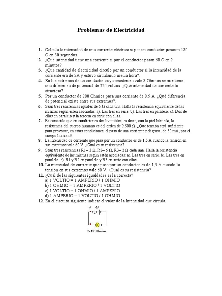 277 - Problemas de Electricidad | PDF | Resistencia Eléctrica y Conductancia | Corriente eléctrica