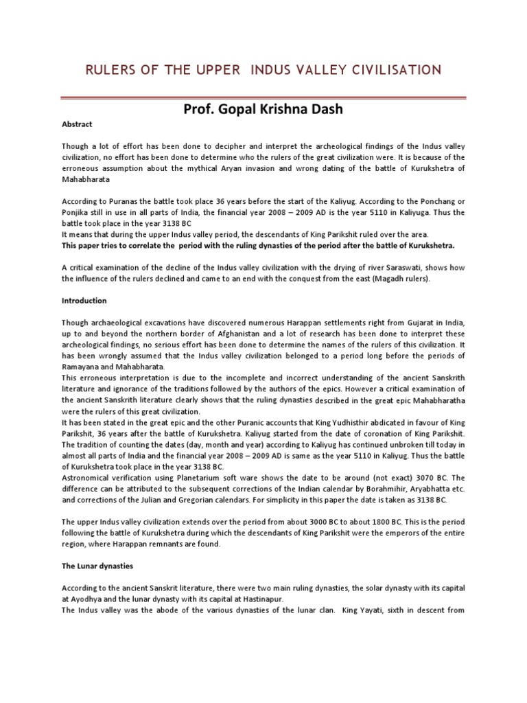 Rulers of The Upper Indus Valley Civilisation | PDF | Mahabharata ...