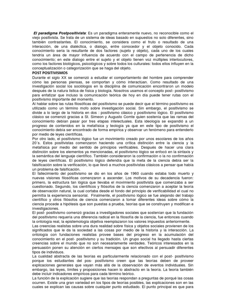 El paradigma Postpositivista.docx | Positivismo | Teoría