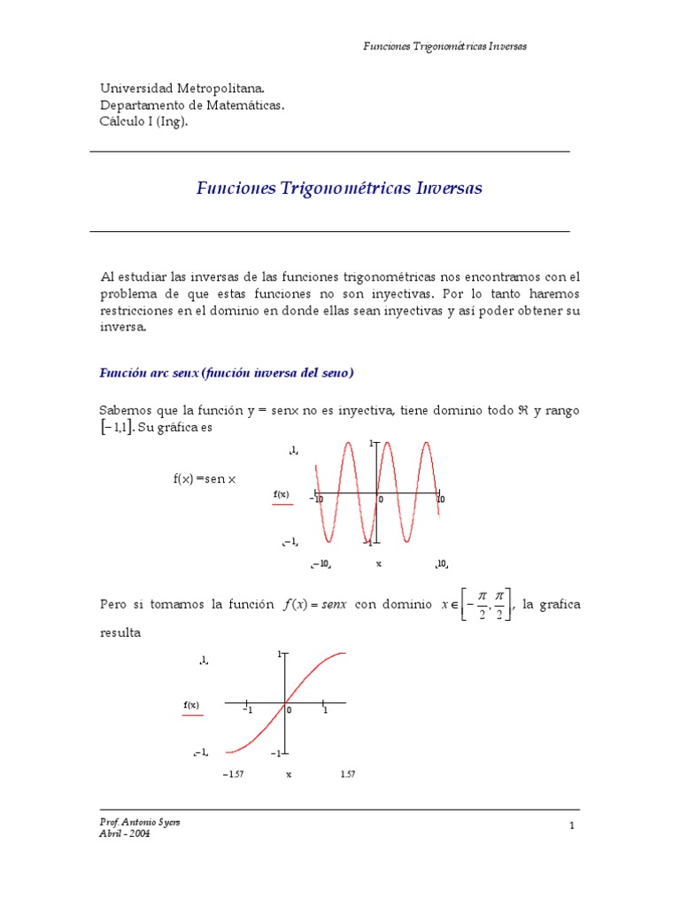 funciones inversas trigonometricas | Funciones trigonométricas ...
