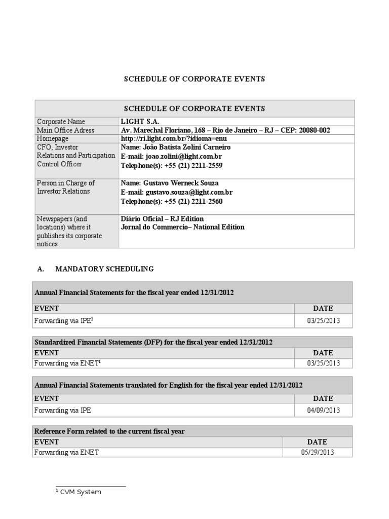 2013 Calendar of Corporate Events | PDF | Economy Related Organizations ...