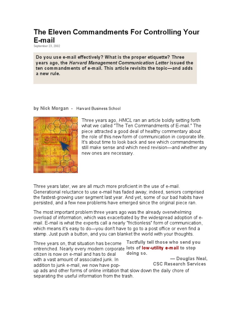 The Eleven Commandments For Controlling Your E | PDF | Email | Online Chat