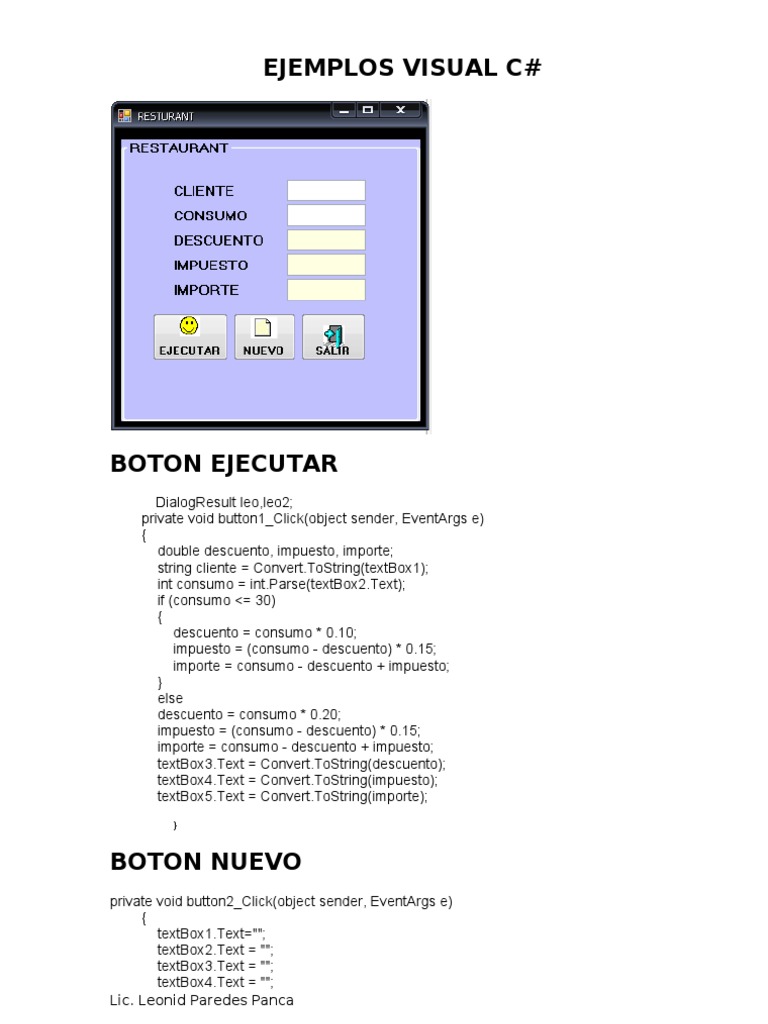 Ejemplos Formulario Visual c#