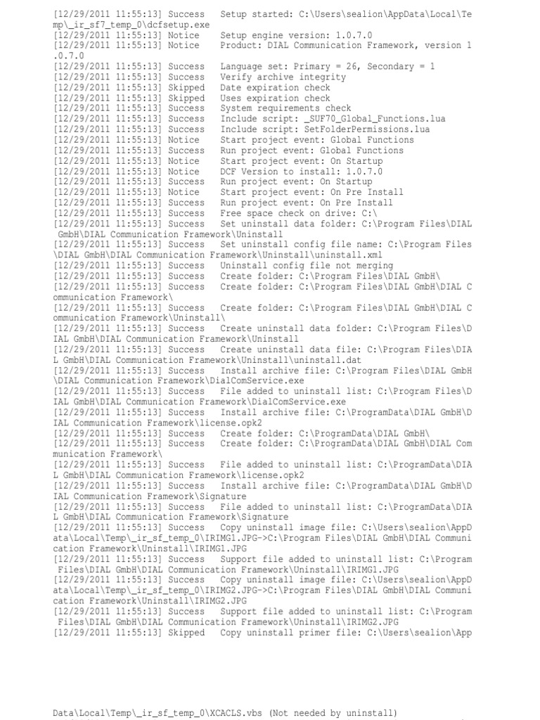 DIAL Communication Framework Setup Log | Download Free PDF | Windows Registry | Computer File