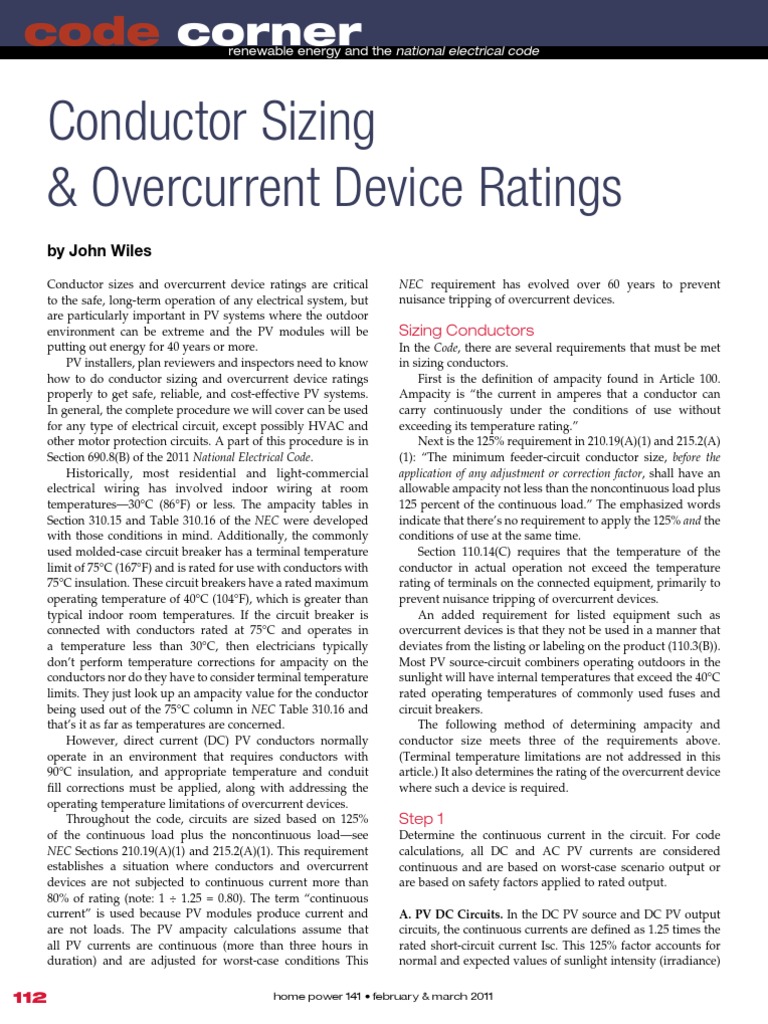 Conductor & Fuse Sizing | PDF | Power Inverter | Electrical Conductor