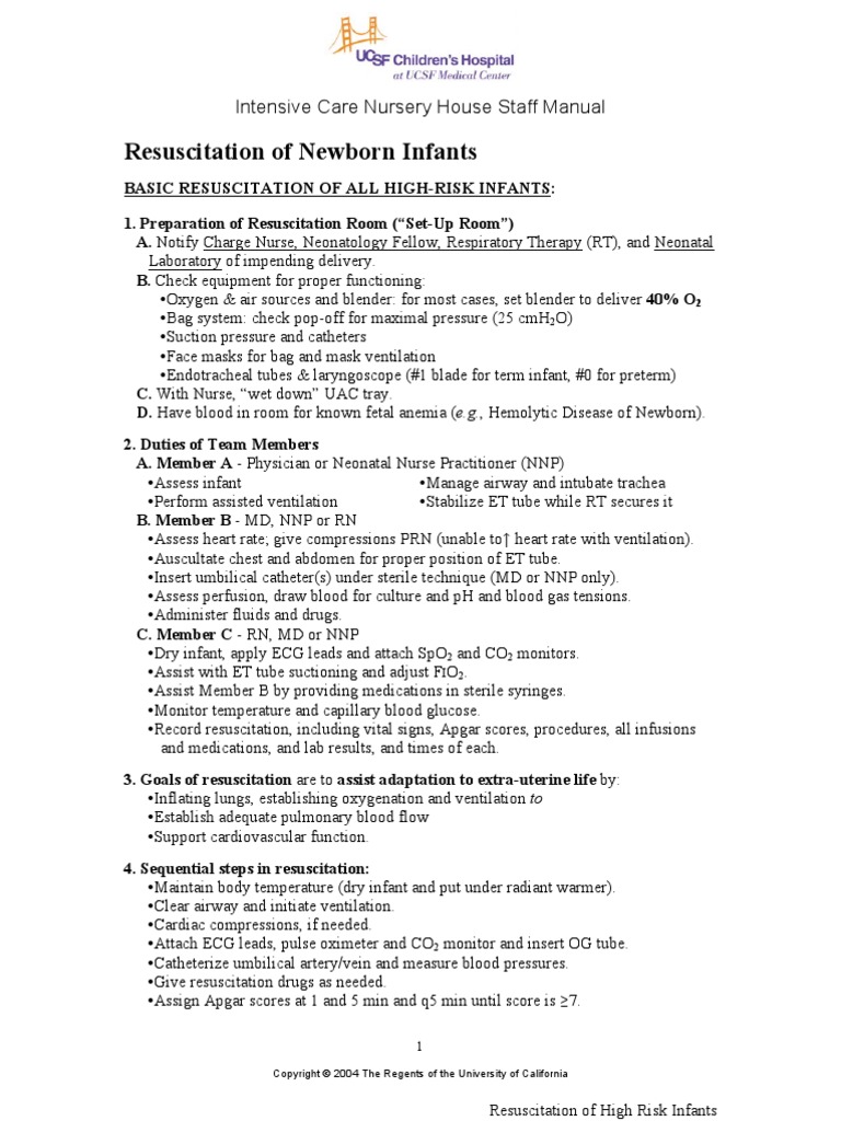 Resuscitation of Newborn Infants: Intensive Care Nursery House Staff ...