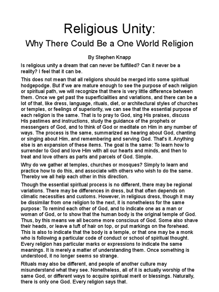 One World Religion: Unity in Faith | PDF | Spirituality | God