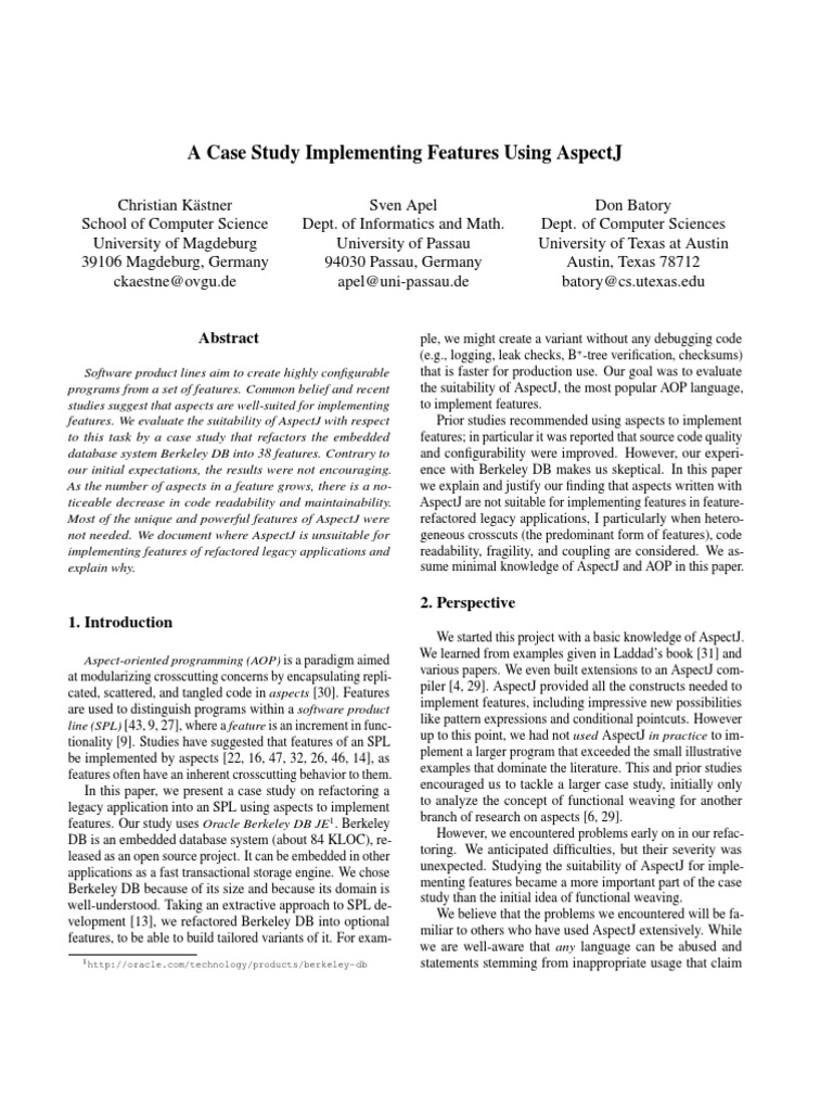 A Case Study Implementing Features Using Aspectj | PDF | Method (Computer Programming) | Software